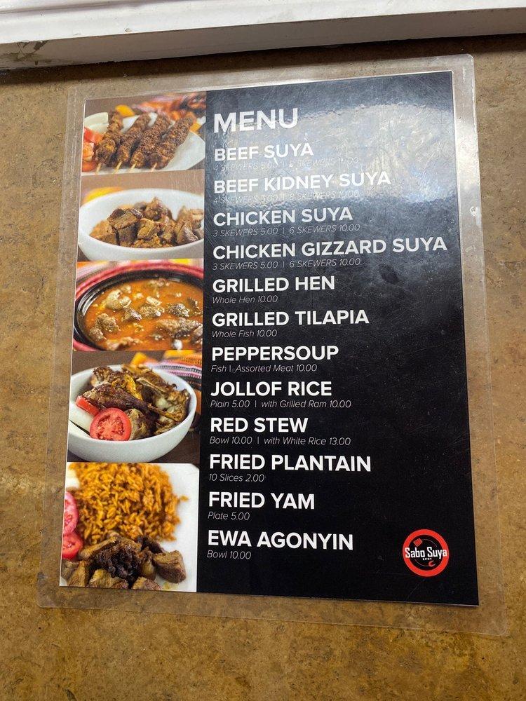 Menu at Sabo Suya Spot restaurant, Houston