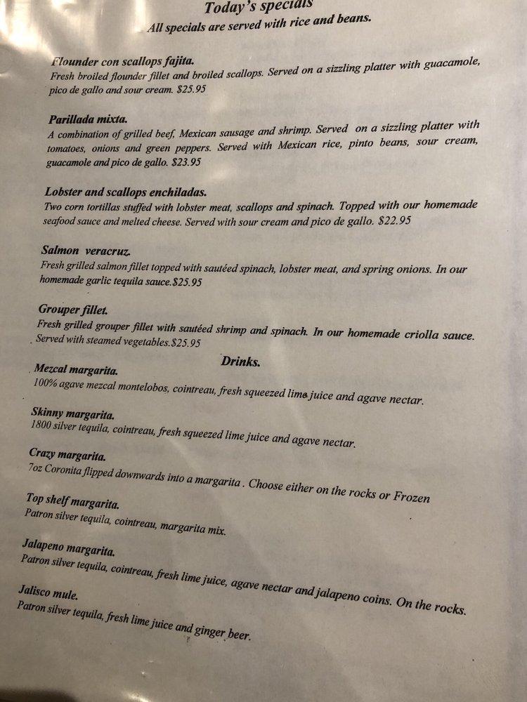 Menu at Sol Azteca Restaurant, Olney