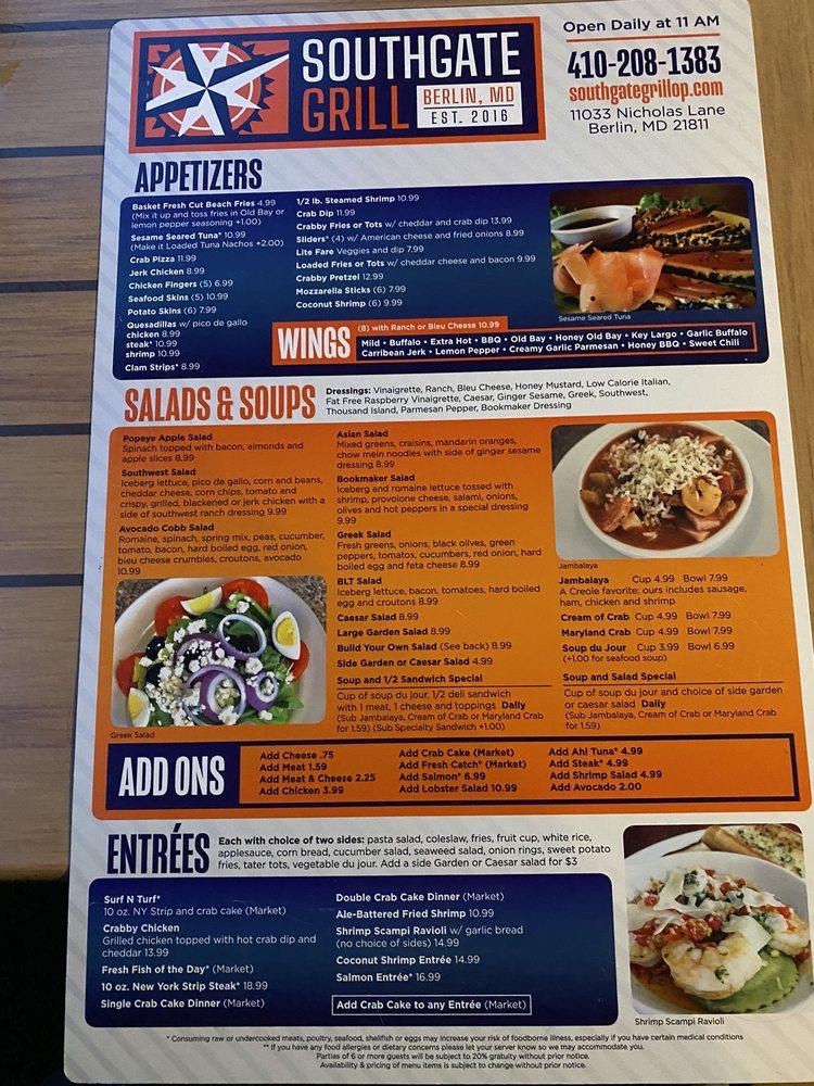 Menu at Southgate Grill restaurant, Berlin