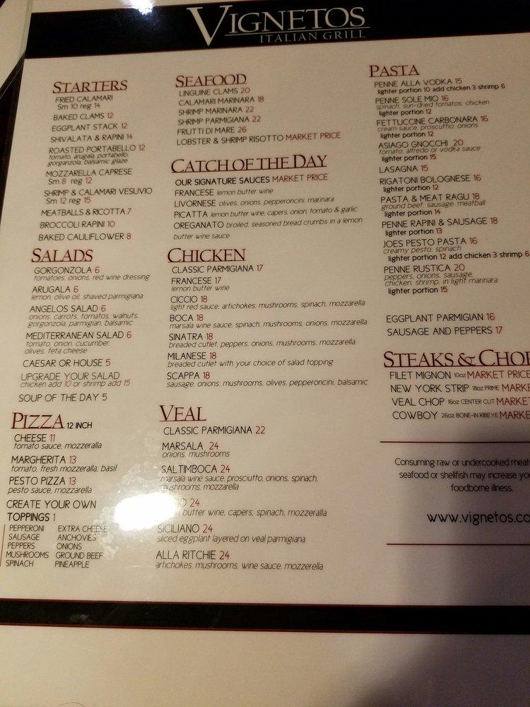 Menu at Vignetos Italian Grill pub & bar, Plantation, S University Dr