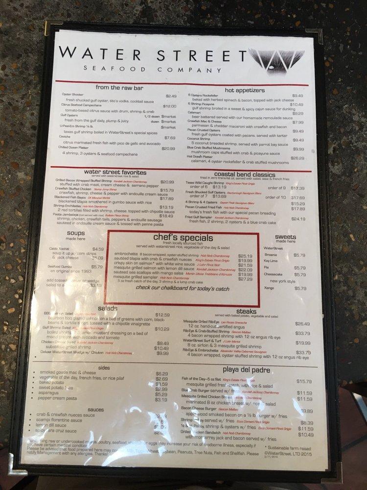 Menu at Water Street Catering pub & bar, Corpus Christi