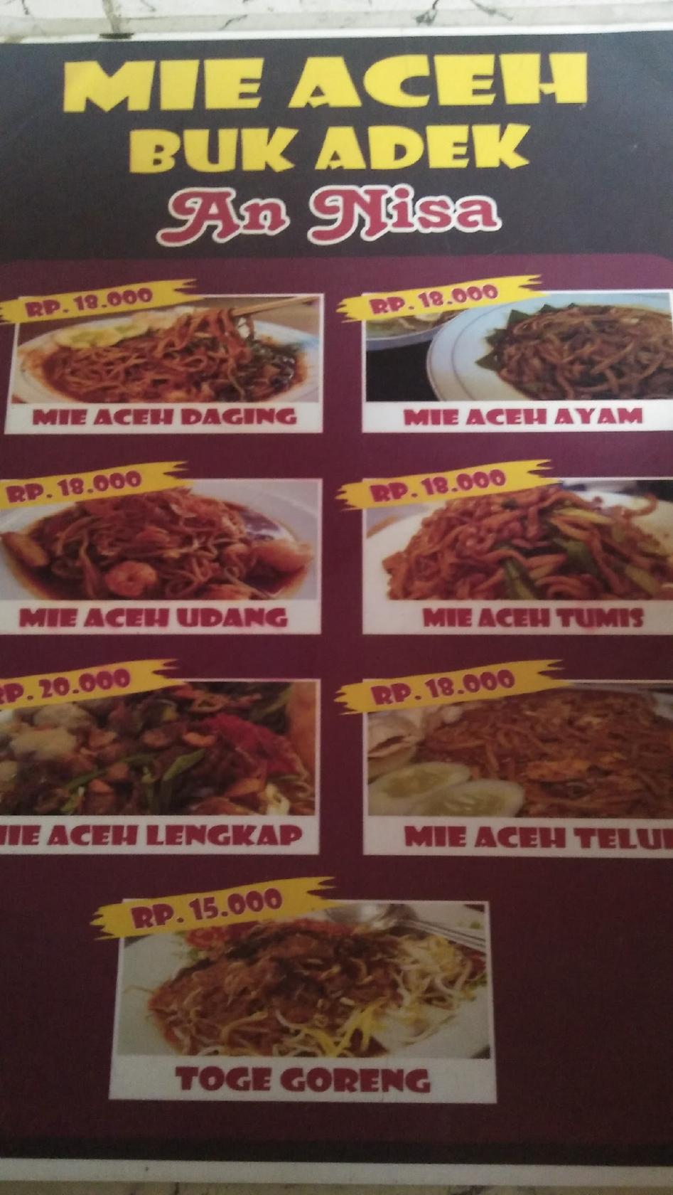 Menu at Ayam Cabe Ijo AN-NISA cafe, Padang