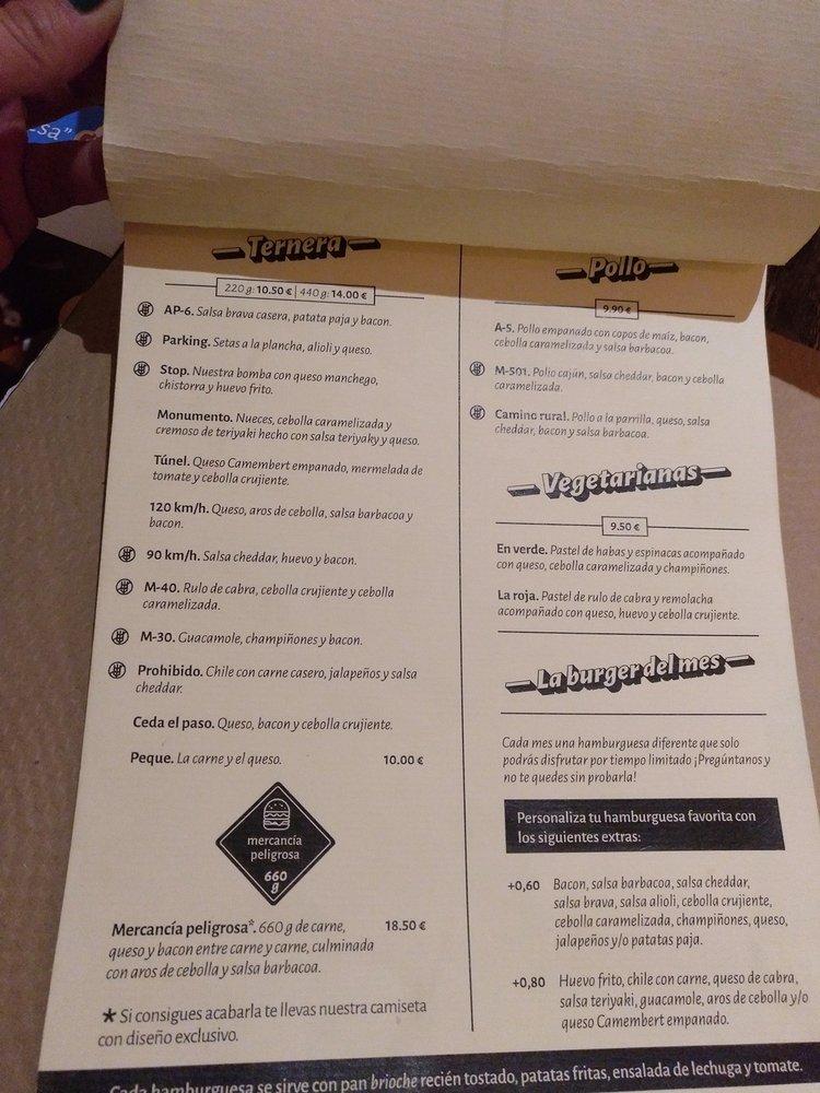 Carta de Grill Stop, Madrid