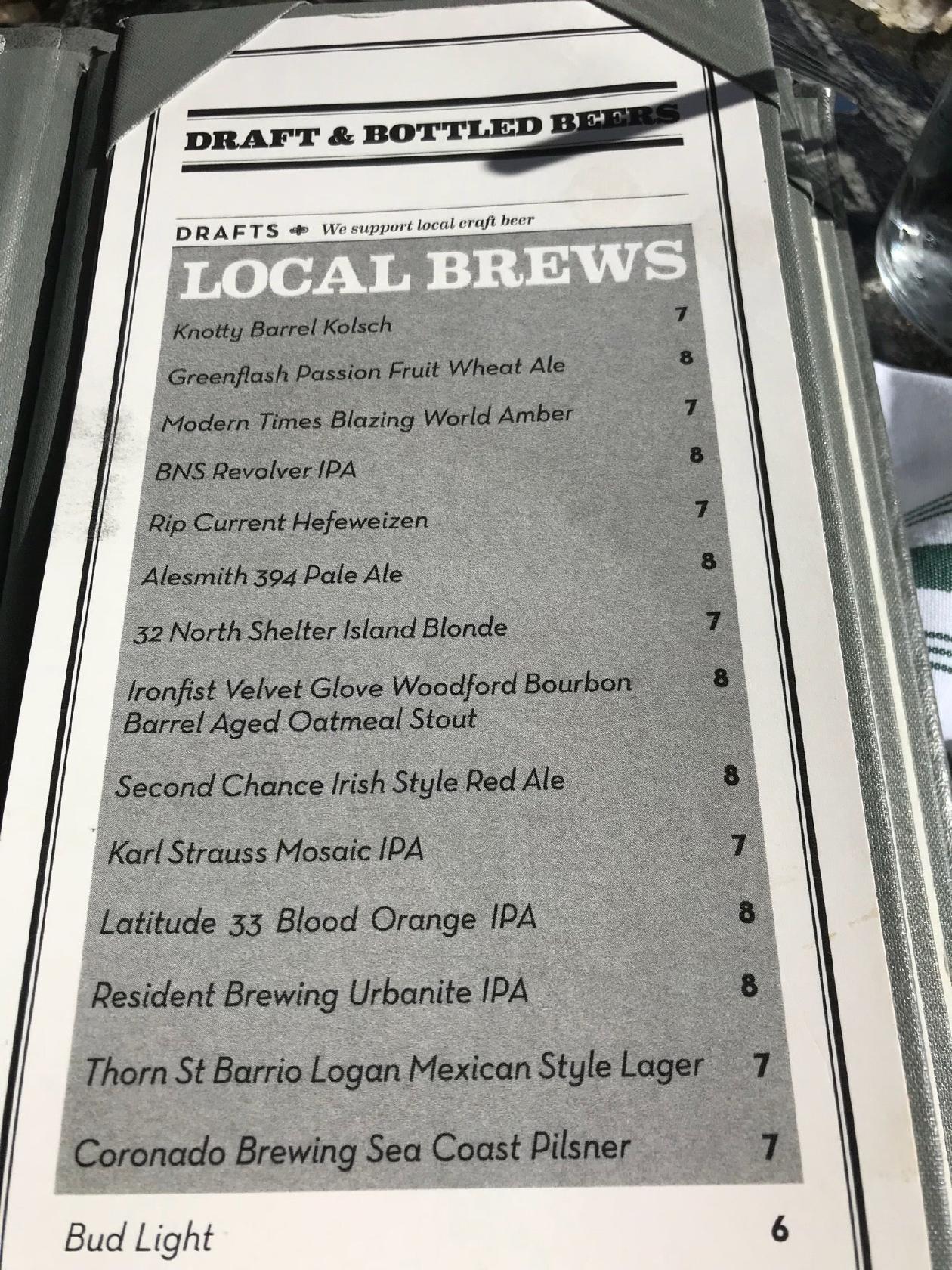 Menu at Rustic Root pub & bar, San Diego