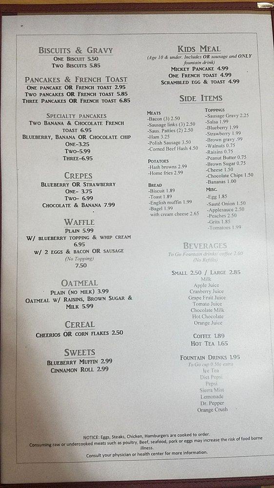 Menu at Sun City Cafe, Sun City Center