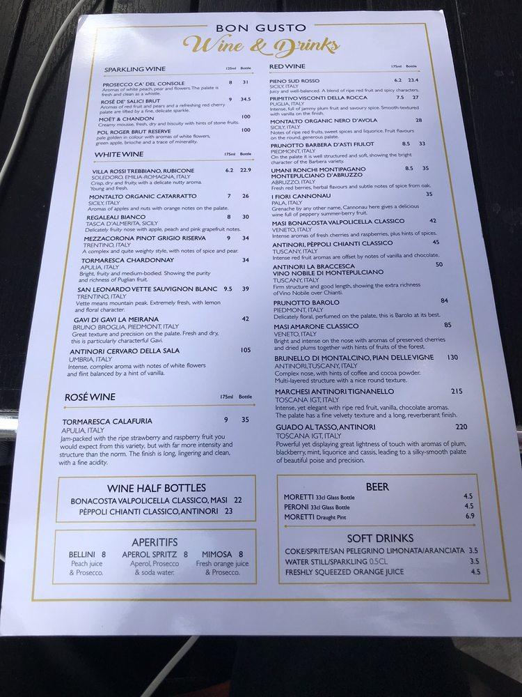 Carta del pub y bar Bon Gusto, Londres
