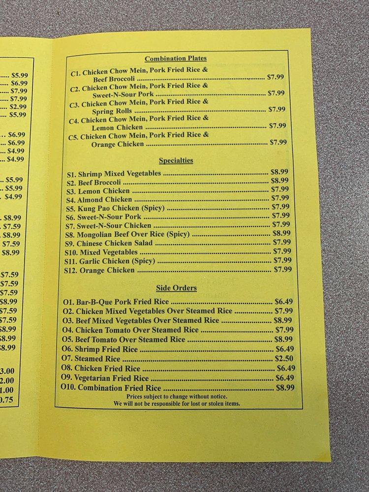 Menu at Hao's Kitchen restaurant, Merced