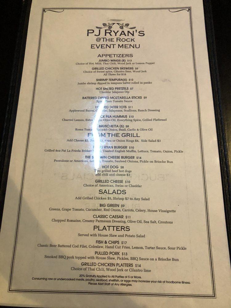 Menu at PJ Ryans @ The Rock pub & bar, Newark