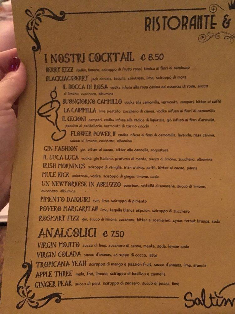 Menu at Saltimbocca ristorante, Rome