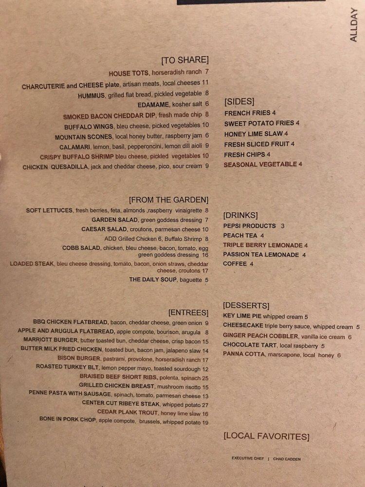 Menu at Slate Restaurant, Provo