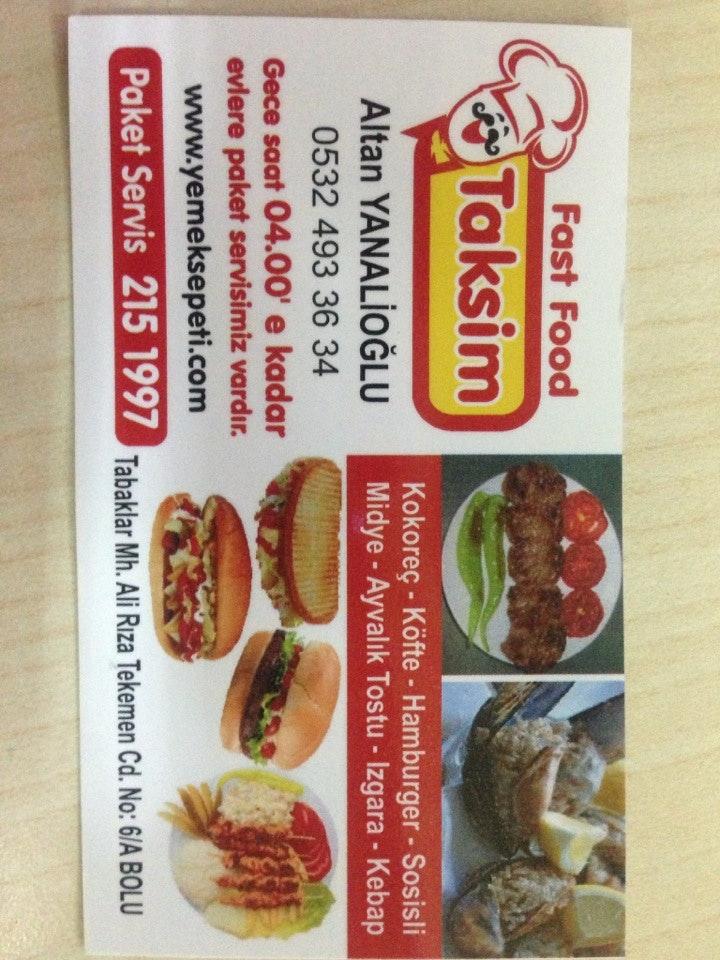 Menu at Taksim Fast Food, Bolu