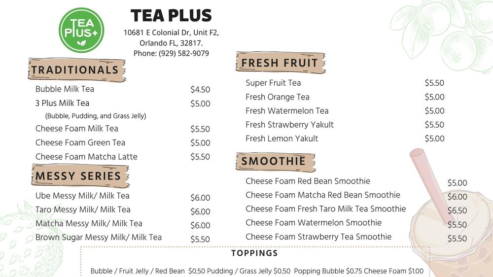 Menu at Tea Plus Orlando, Union Park