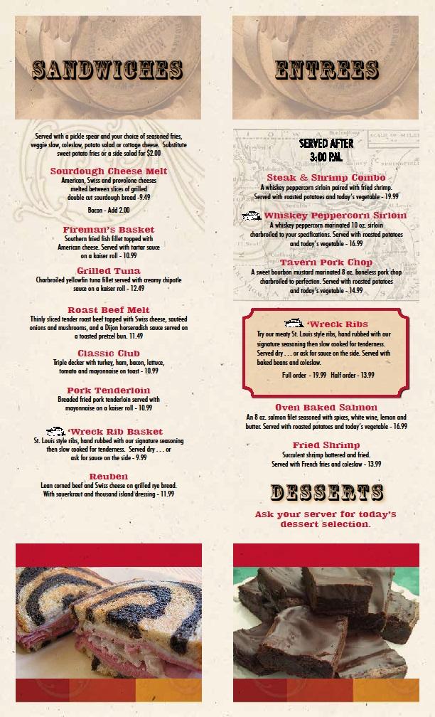 Menu at Trainwreck Saloon Westport restaurant, Maryland Heights