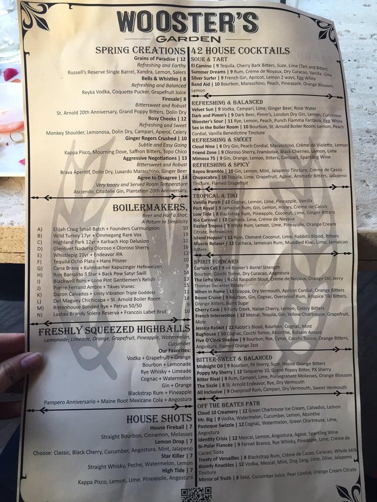 Menu at Wooster's Garden pub & bar, Houston