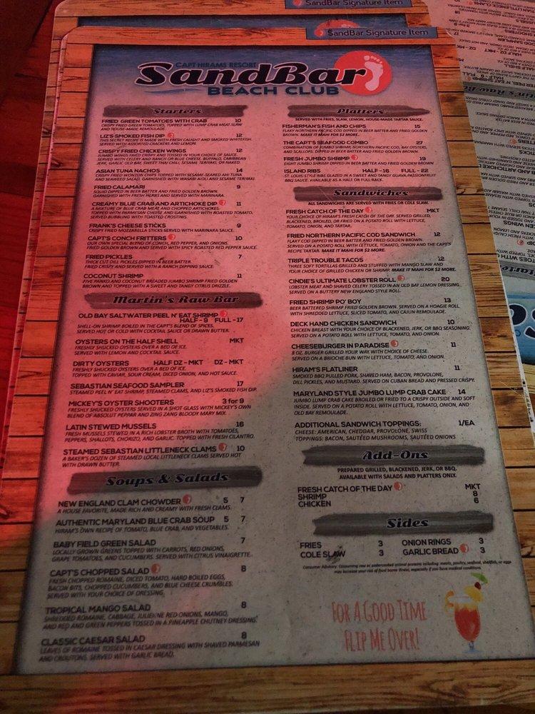 Menu at Capt Hirams Resort pub & bar, Sebastian