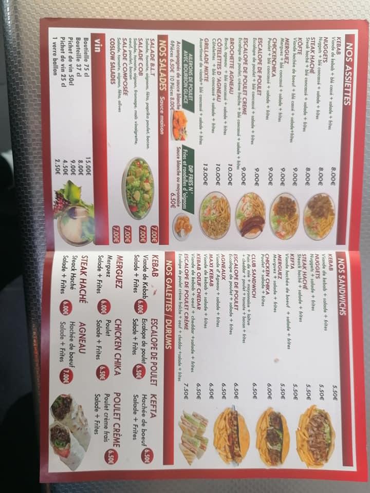 Menu at Galatasaray fast food, Laon