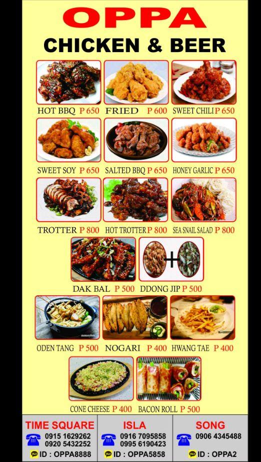 Menu at oppa chicken restaurant, Lapu-Lapu City