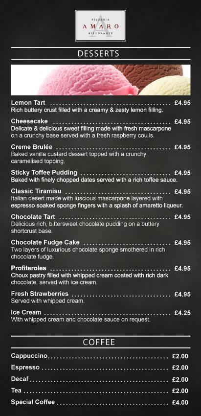 Menu at Amaro restaurant, Blackpool, 109 Church St