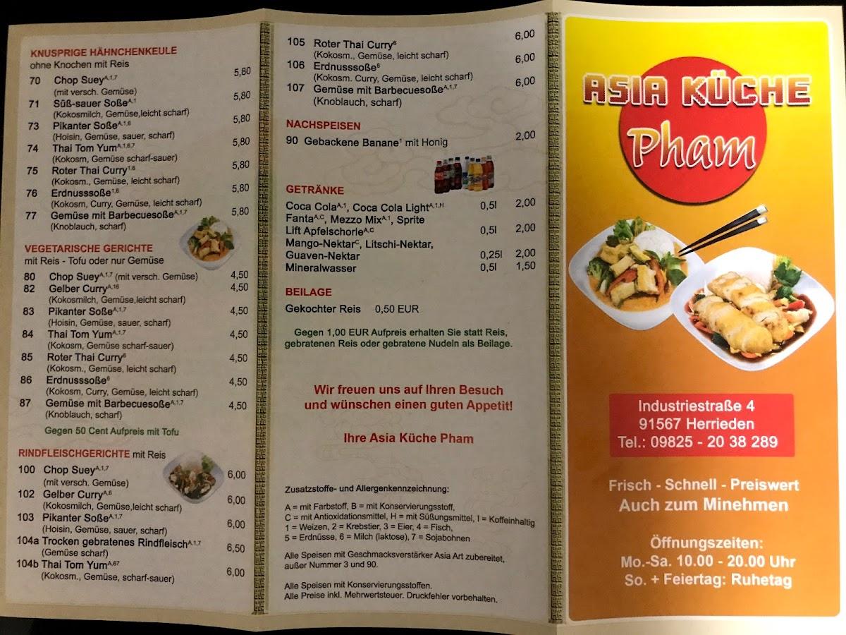 Speisekarte von Asia Küche Pham restaurant, Herrieden, Industriestraße 4