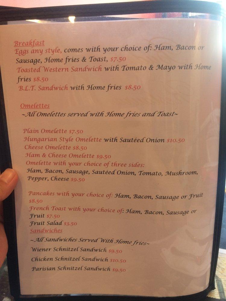 Menu at Budapest Restaurant, Toronto, Danforth Ave