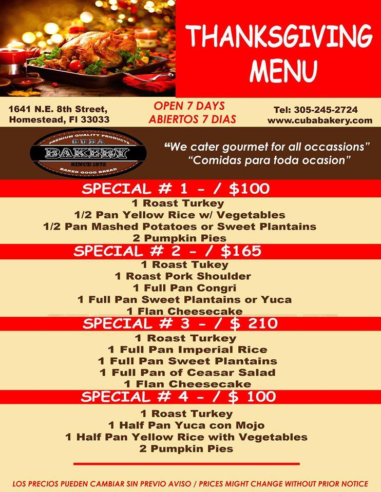 Menu at Cuba Bakery, Homestead