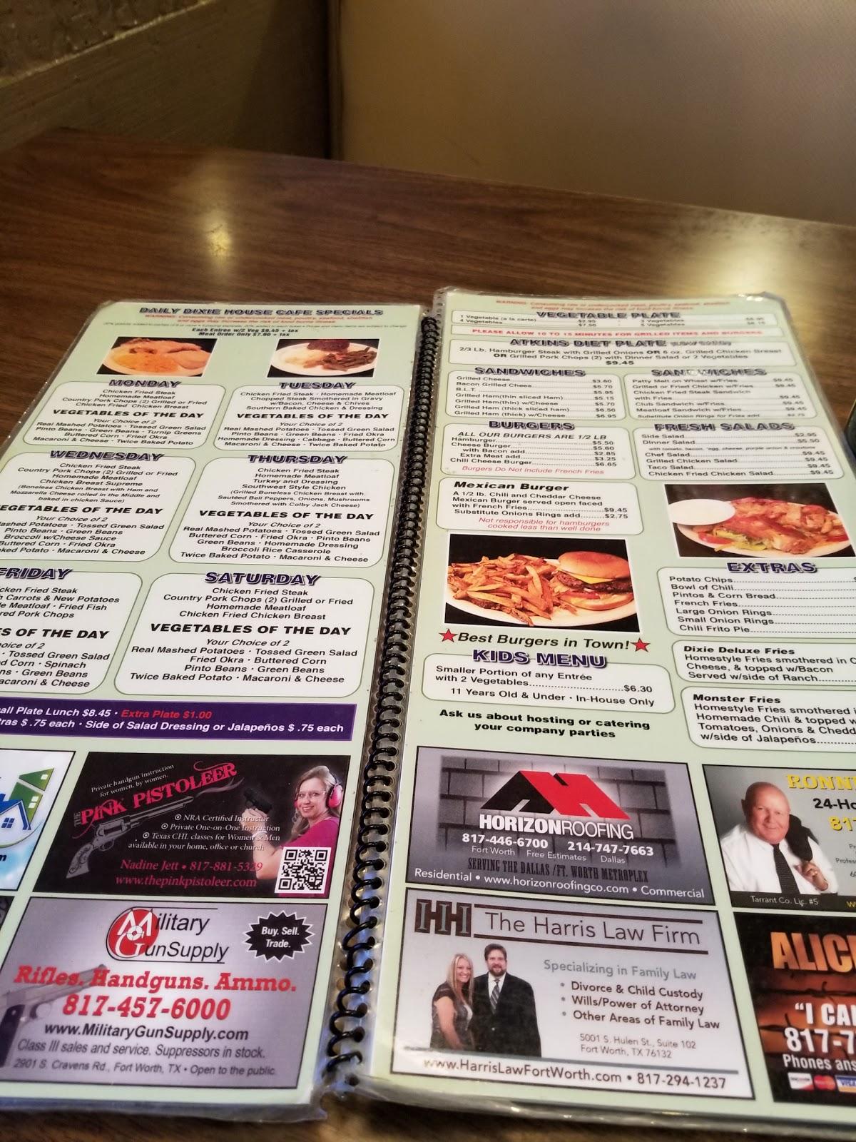 Menu at Dixie House Cafe, Fort Worth, Blue Mound Rd