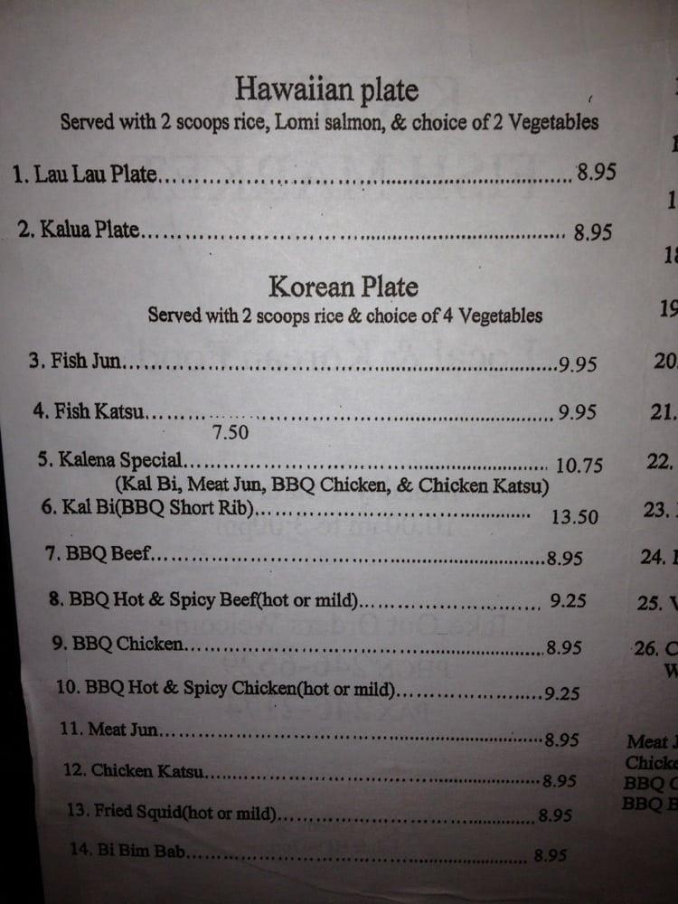 Menu at Kalena Fish Market restaurant, Lihue