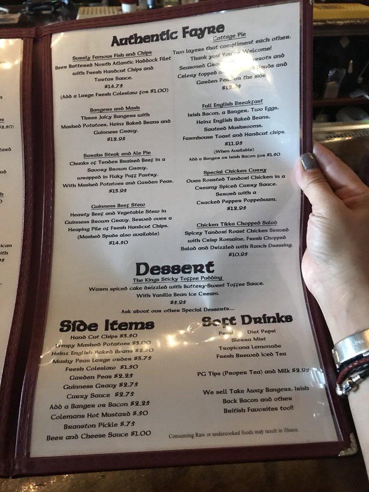 Menu at Kings Head British Pub Sunrise, Sunrise