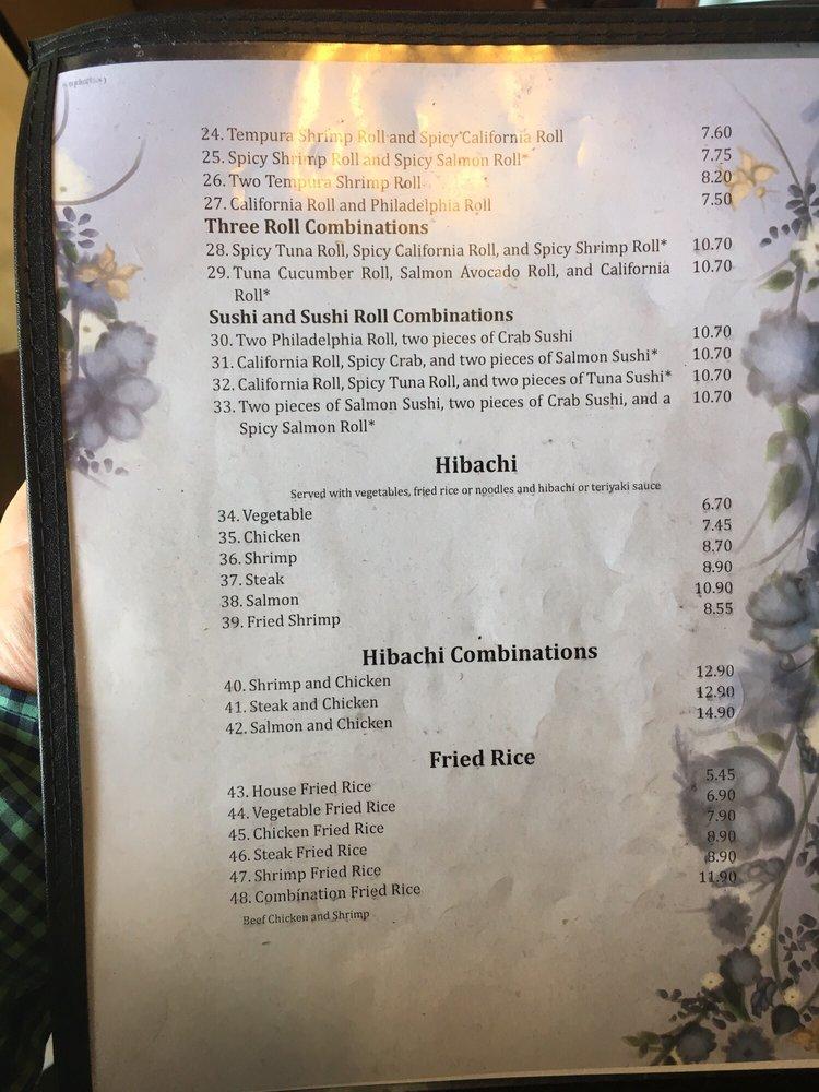 Menu at Mt. Fuji restaurant, Louisville