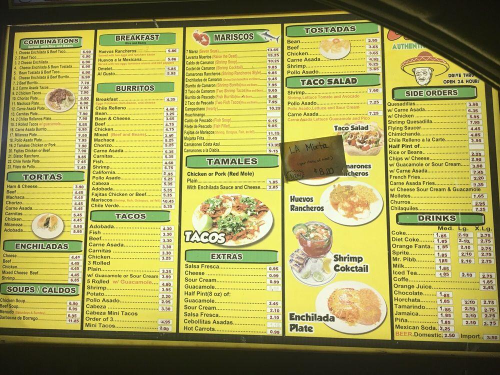 Menu at Oscar's Mexican Food restaurant, San Marcos