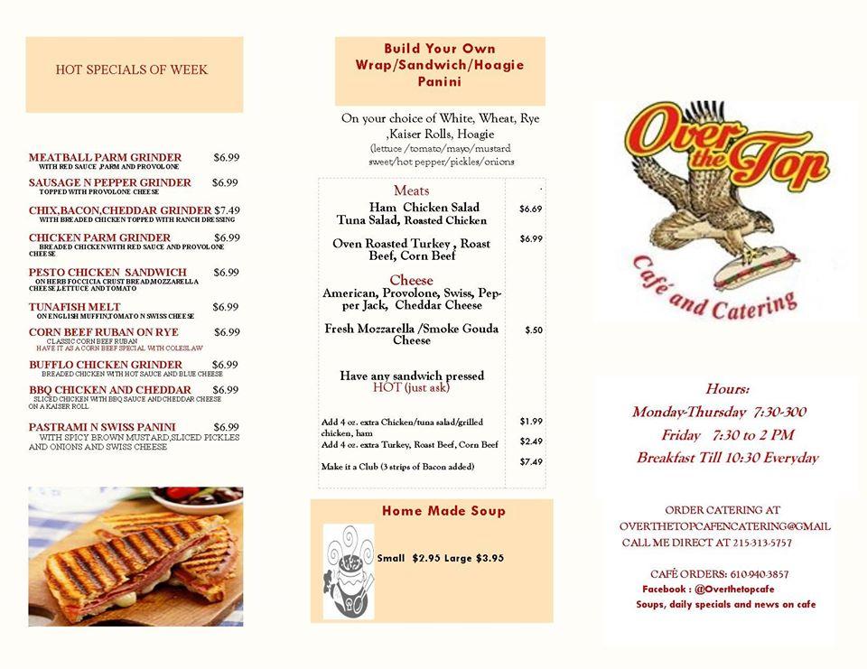 Menu at Over The Top Cafe LLC., Plymouth Meeting
