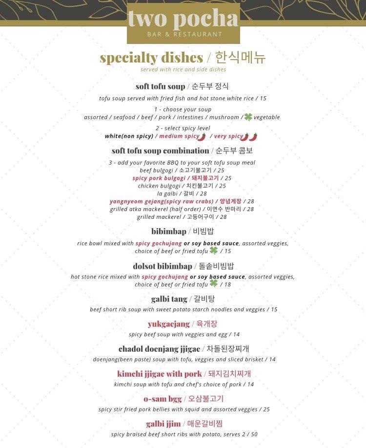 Menu at Two 2 Pocha Korean BBQ, Selma