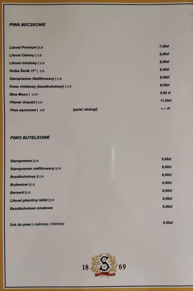 Menu at Bar Praha, Tarnowskie Gory