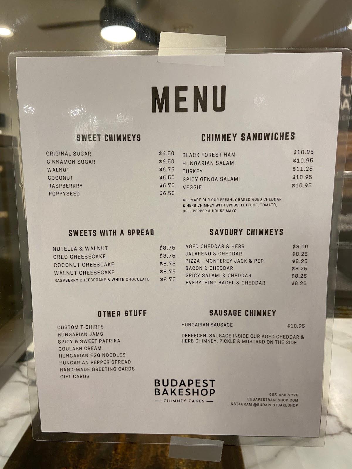 Menu at Budapest Bakeshop desserts, Niagara-on-the-Lake