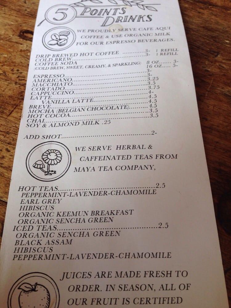 Menu at 5 Points Market & Restaurant, Tucson