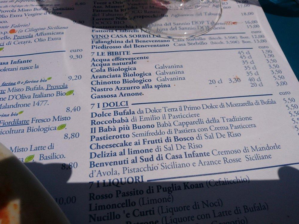 Menu da Gino Sorbillo Lievito Madre al Mare pizzeria, Napoli