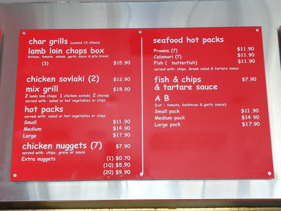 Menu at Kostas Greek Takeout restaurant, Findon