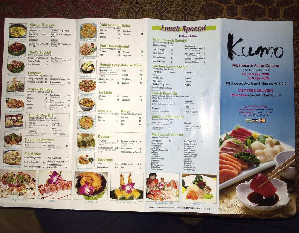 Menu at Kumo Sushi Restaurant, Franklin Square