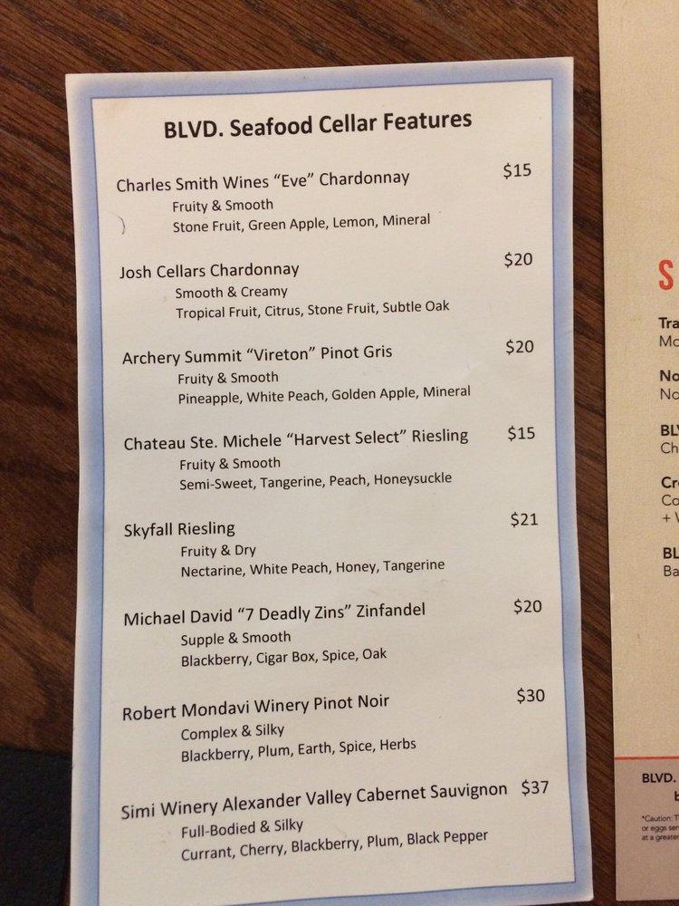 Menu at BLVD Seafood steakhouse, Galveston