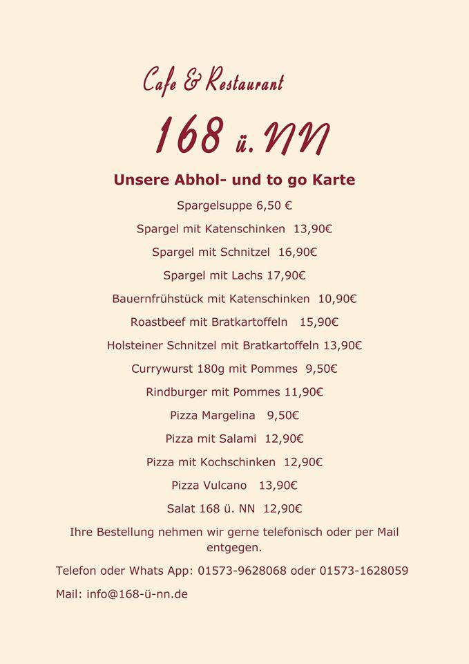 Speisekarte von Cafe & Restaurant 168 ü. NN, Schönwalde am Bungsberg