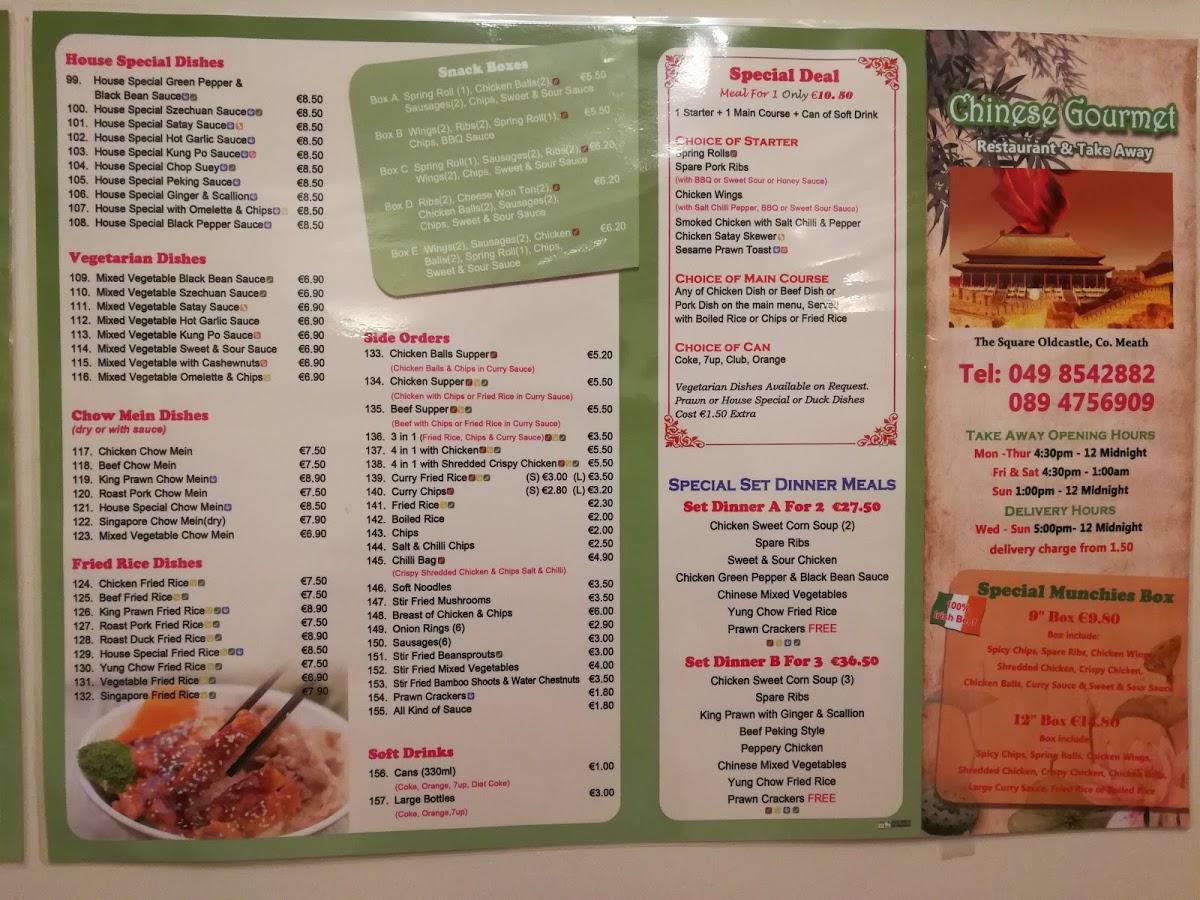 Menu at Chinese Gourmet Restaurant, Oldcastle