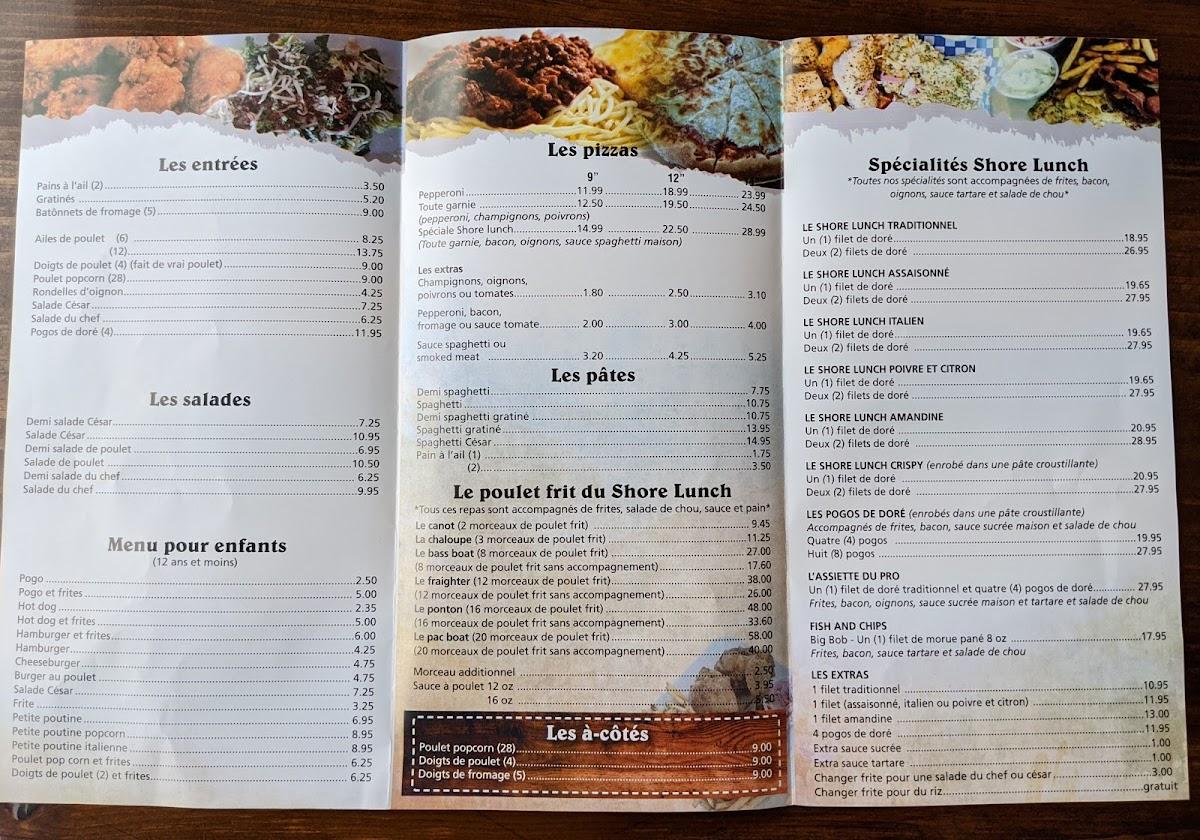 Menu au Le Shore-Lunch. restaurant, Mont-Laurier