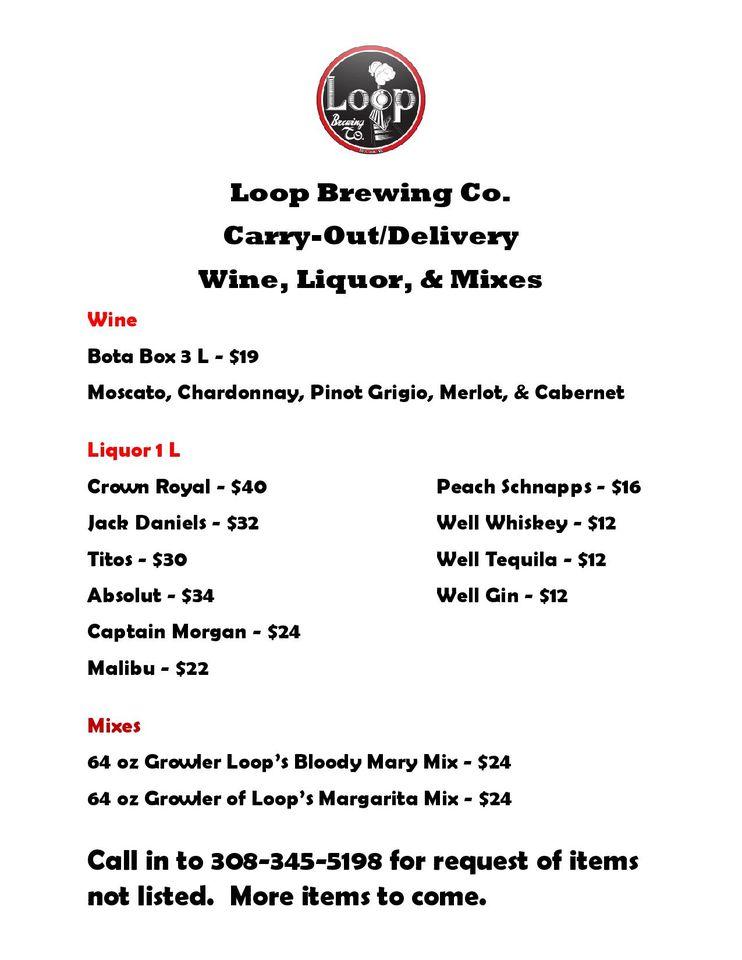 Menu at Loop Brewing Company pub & bar, McCook