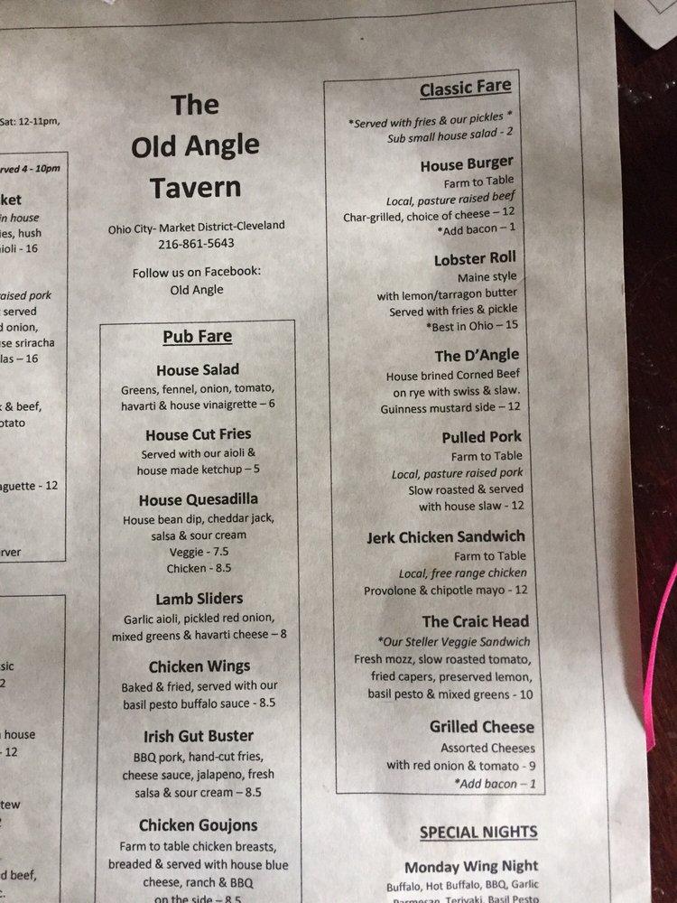 Menu at Old Angle Tavern pub & bar, Cleveland