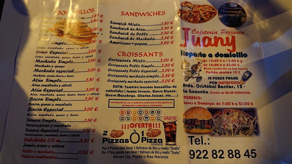 Carta de Pizzeria juany, La Guancha