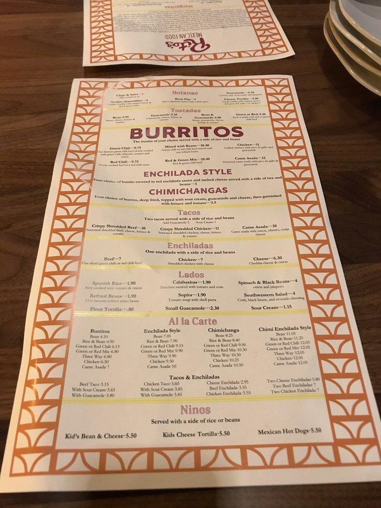 Menu at Rito's Mexican Food restaurant, Phoenix, N 7th St