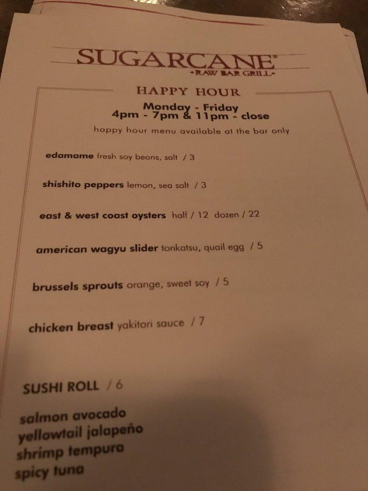 Menu at Sugarcane restaurant, Miami