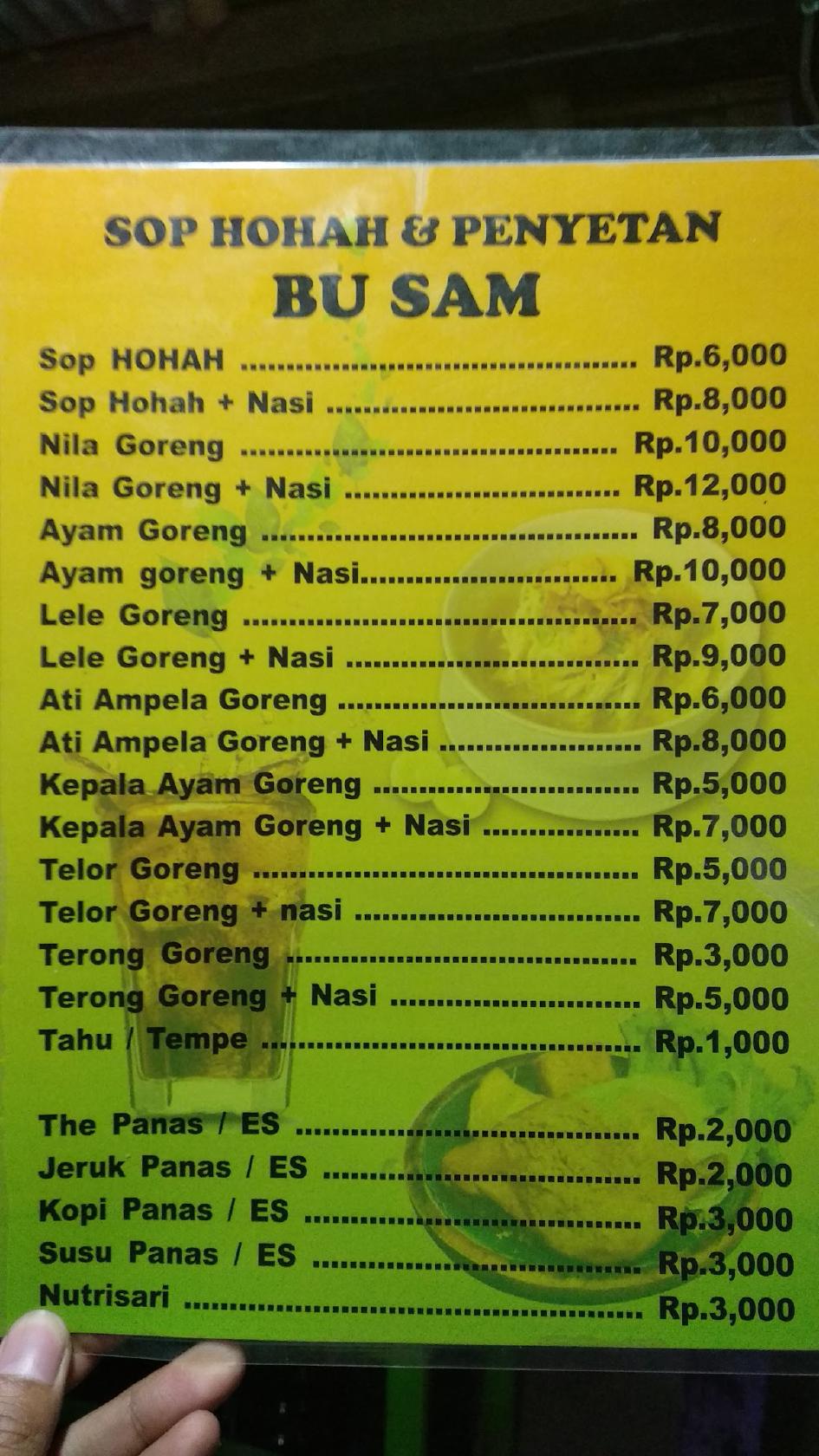Carta del restaurante Sop hohah & penyetan Bu Sam, Bantul