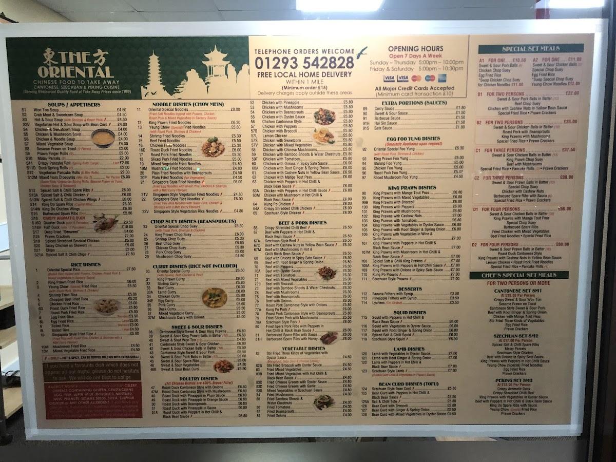 Menu at The Oriental fast food, Crawley