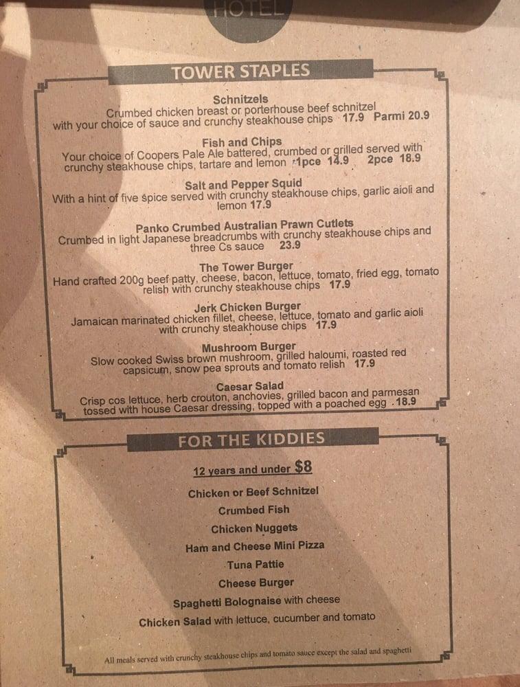 Menu at Tower Hotel restaurant, Magill